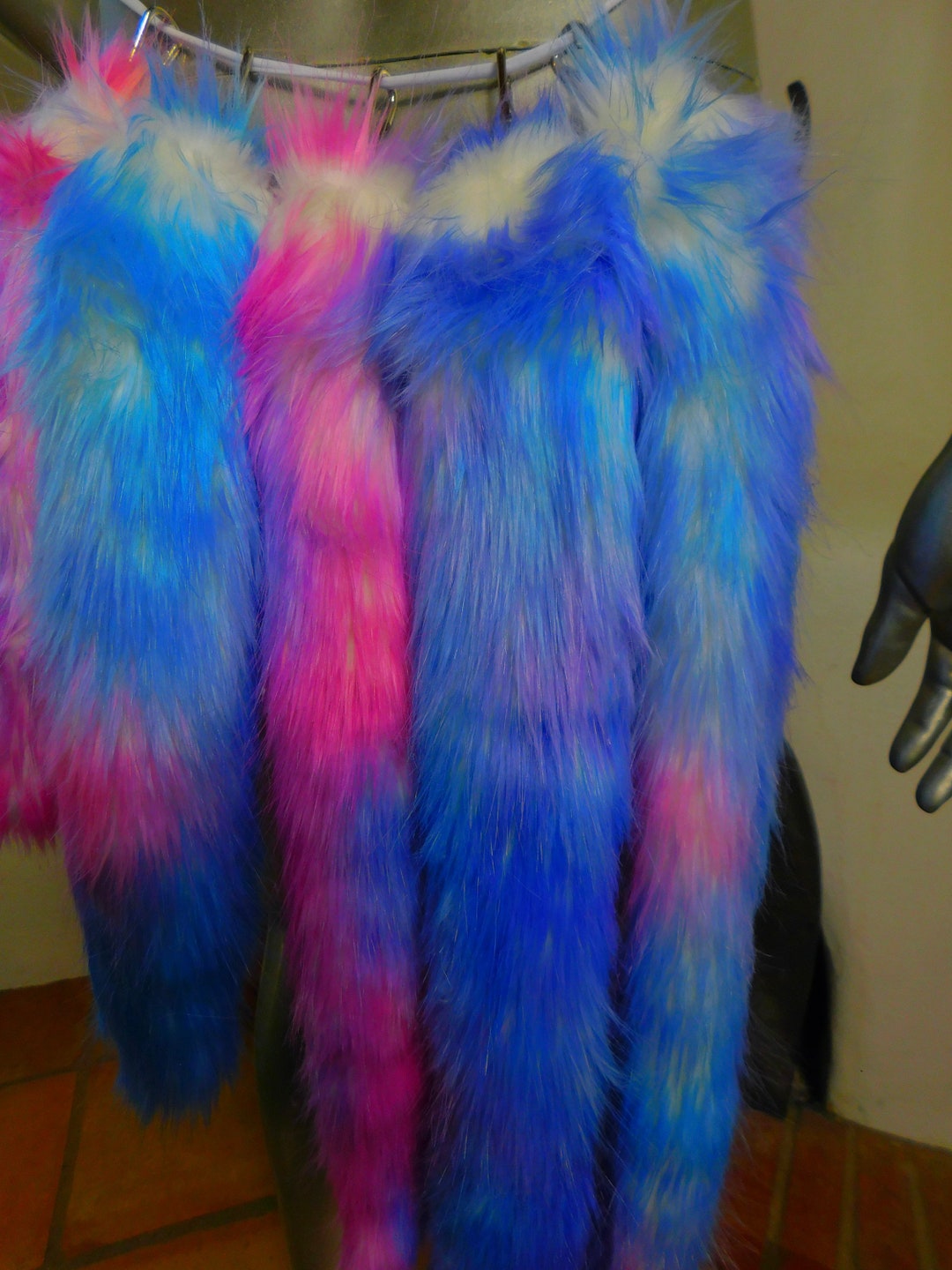 Blue Purple Pink Furry Clip on Tails Purple Pink Blue Rainbow Unicorn ...