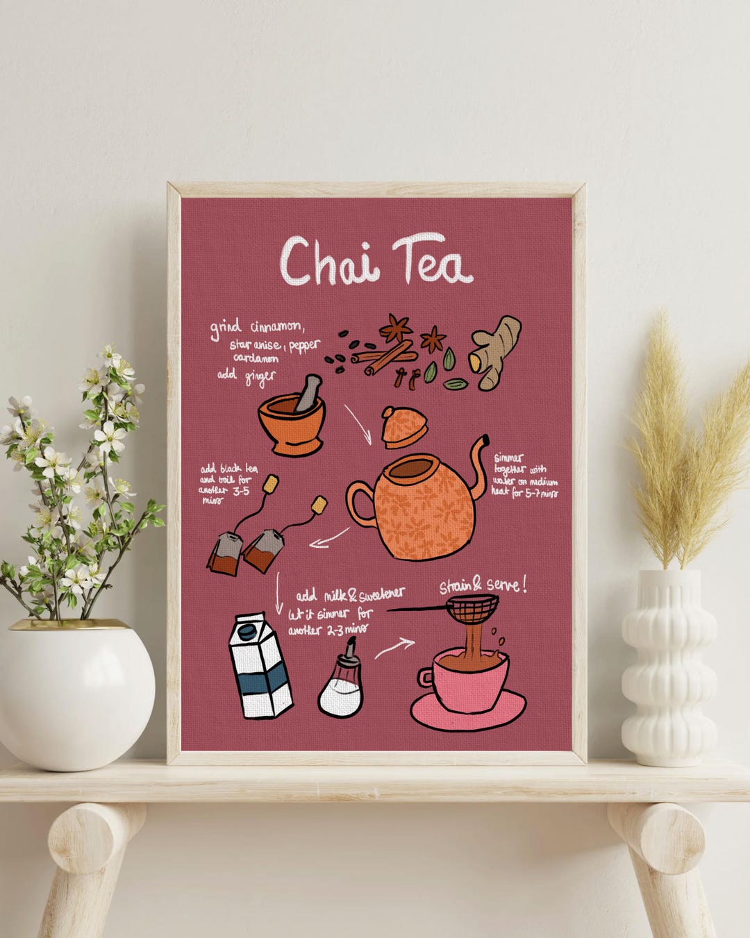 Chai Tea Recipe Printable | Spiced Tea Wall Art | Kitchen Decor Digital ...