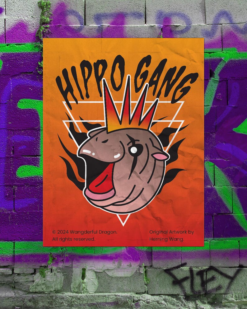 Hippo Gang Orange Background Printable Wall Art Poster for Home ...