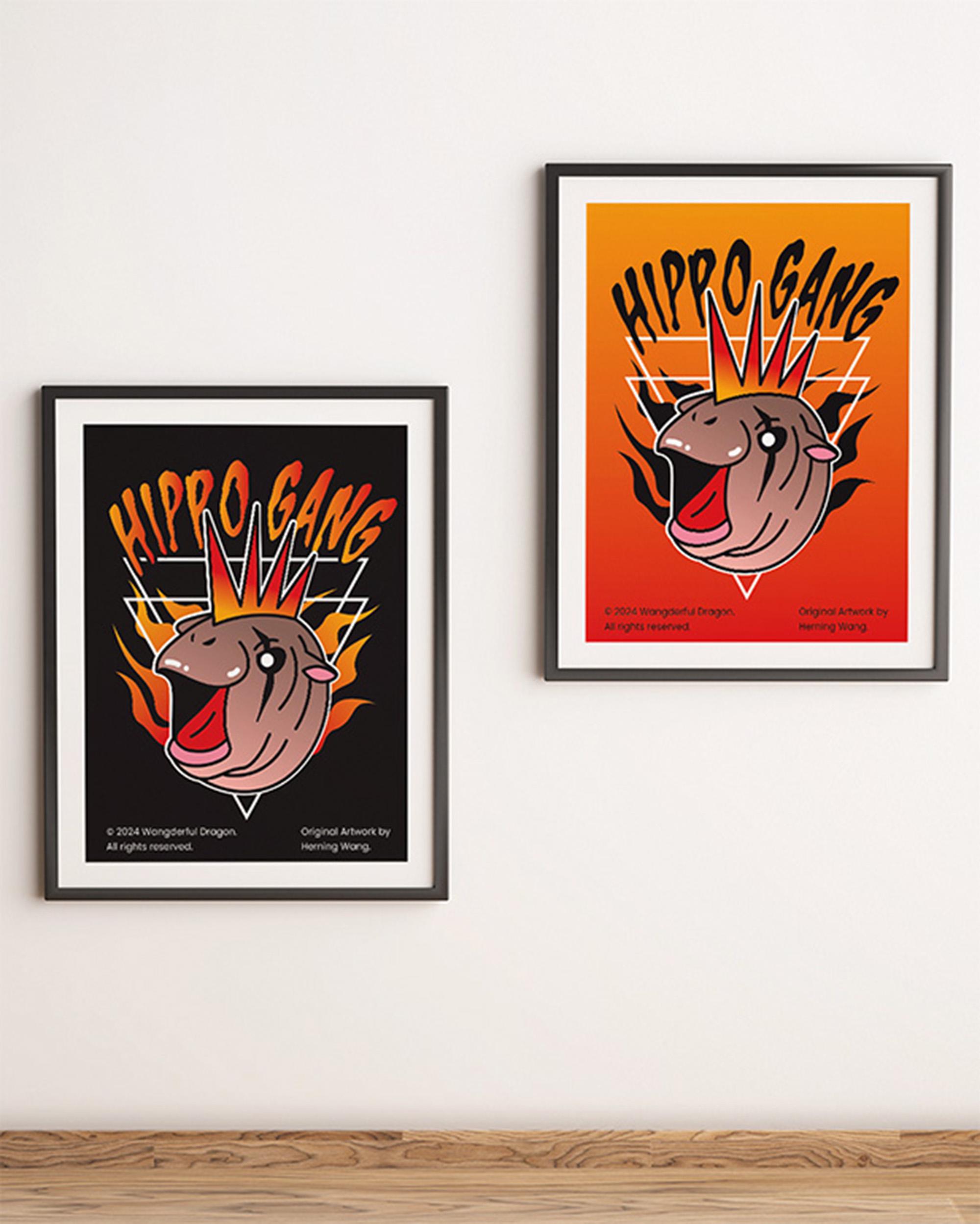 Hippo Gang Orange Background Printable Wall Art Poster for Home ...