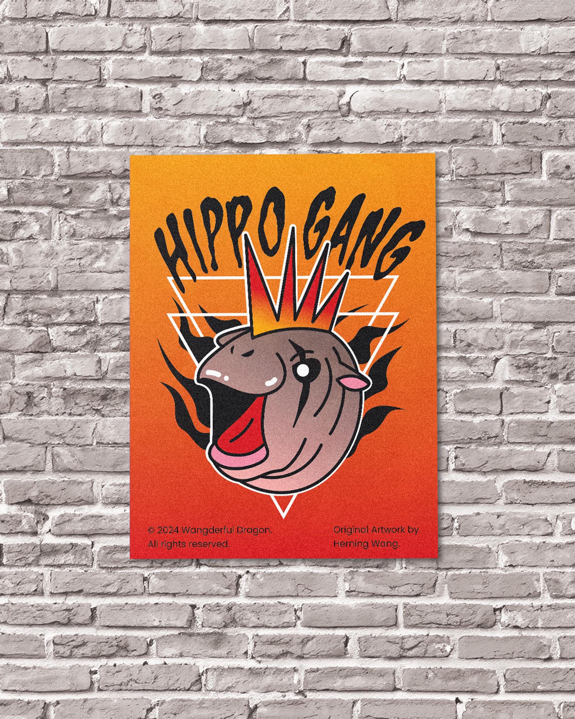 Hippo Gang Orange Background Printable Wall Art Poster for Home ...