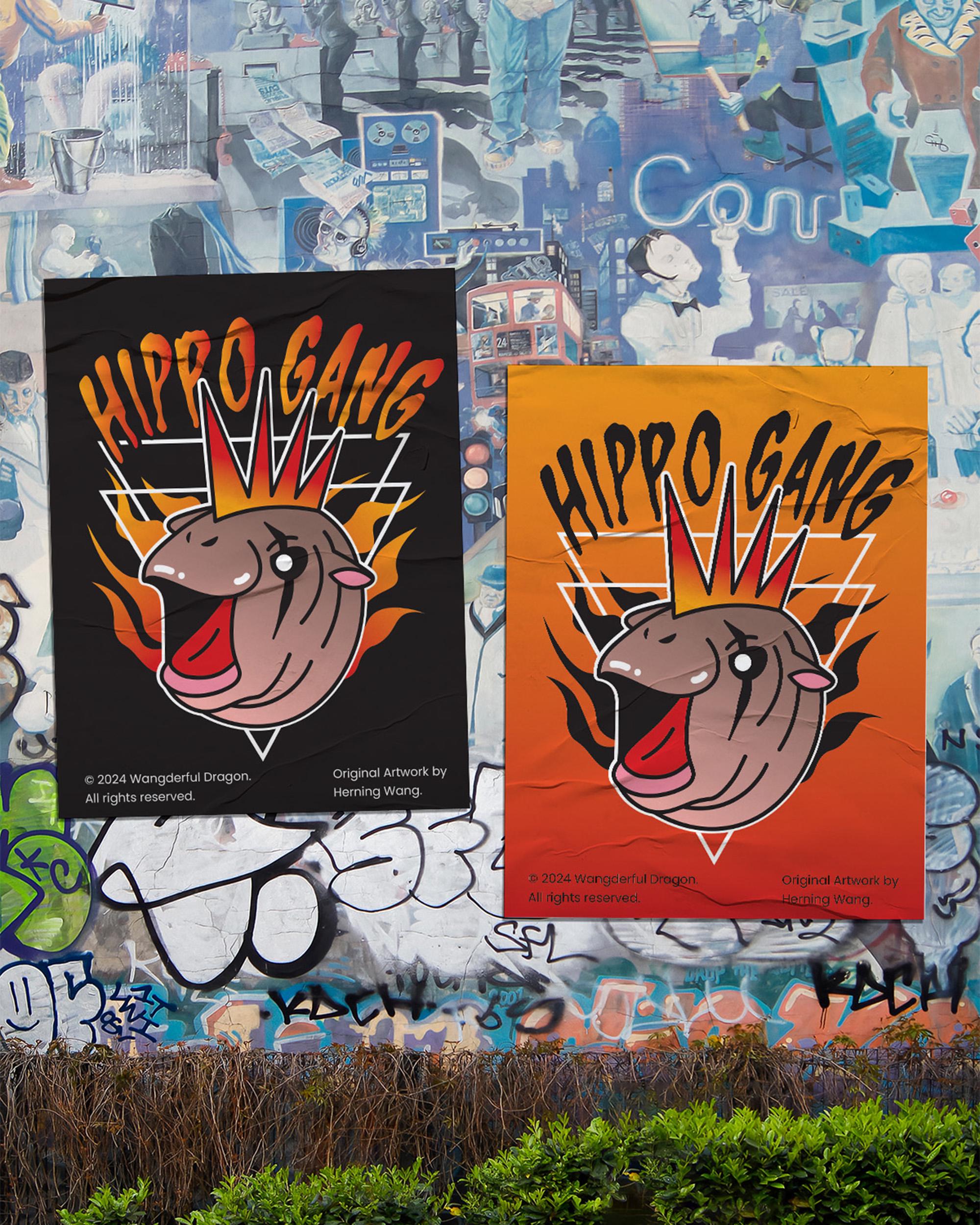 Hippo Gang Orange Background Printable Wall Art Poster for Home ...
