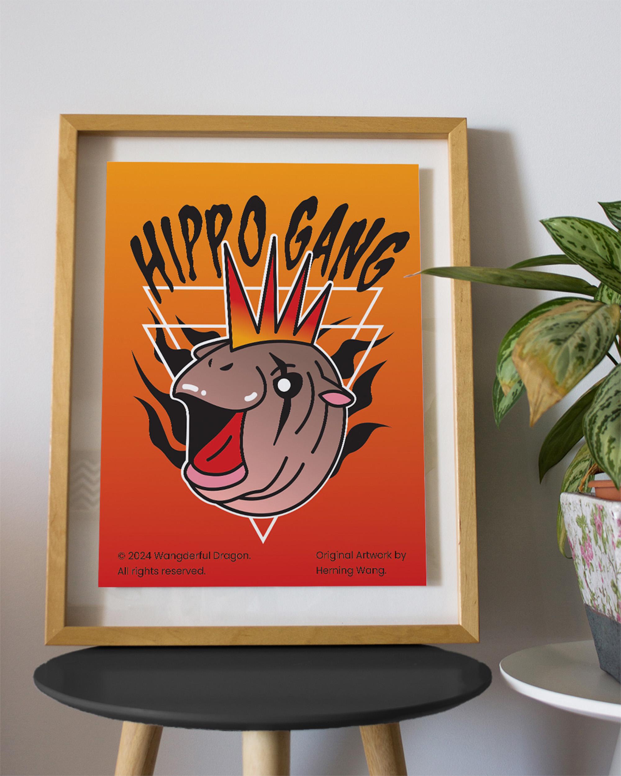 Hippo Gang Orange Background Printable Wall Art Poster for Home ...