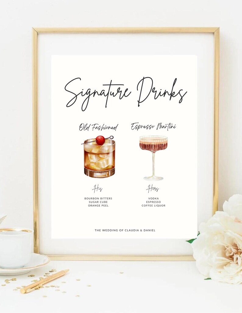 Editable Signature Drink Sign Template, Old Fashion, Espresso Martini ...