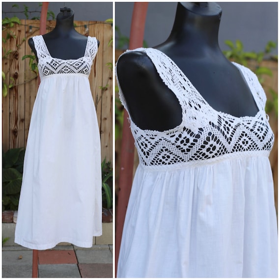 Vtg Edwardian Victorian Dress / White / Slip Sundress… - Gem