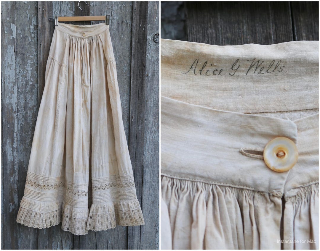 Antique Edwardian Victorian Cotton Skirt / White Overdue Tea Neutral ...