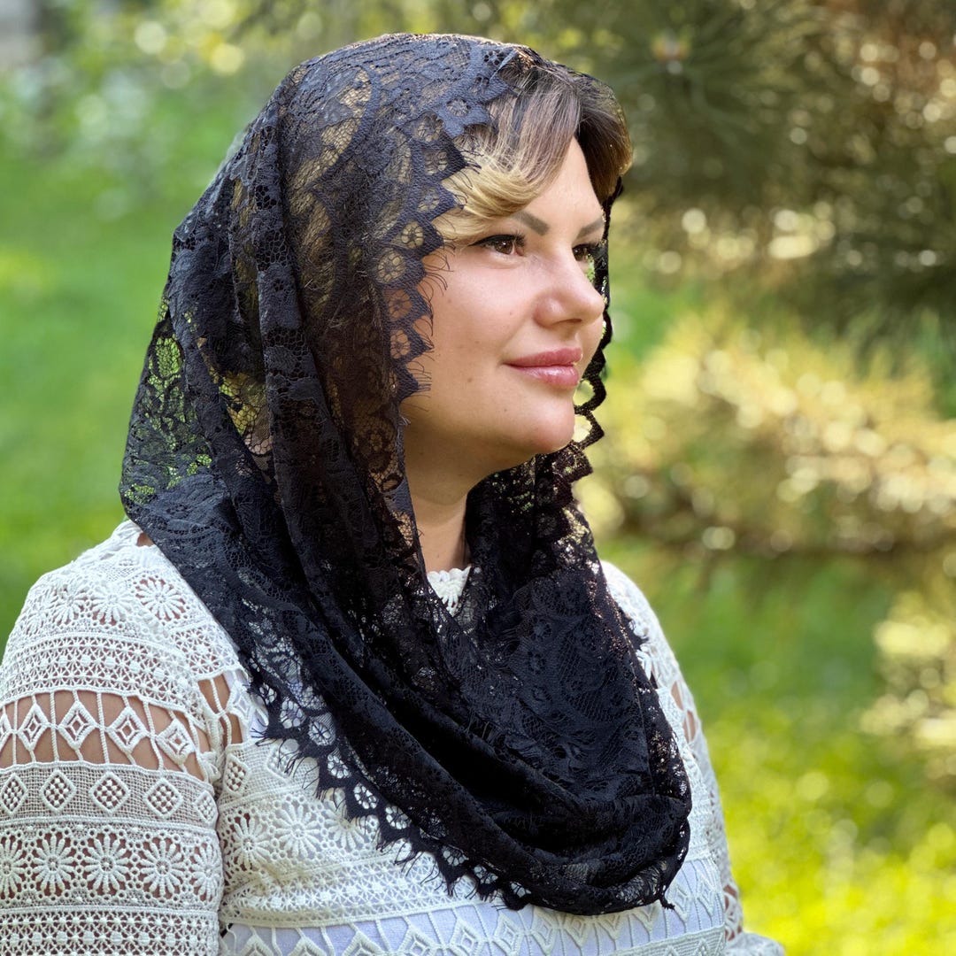 Christian or Catholic Mourning Shawl - Funeral Black Veil Infinity Lace ...