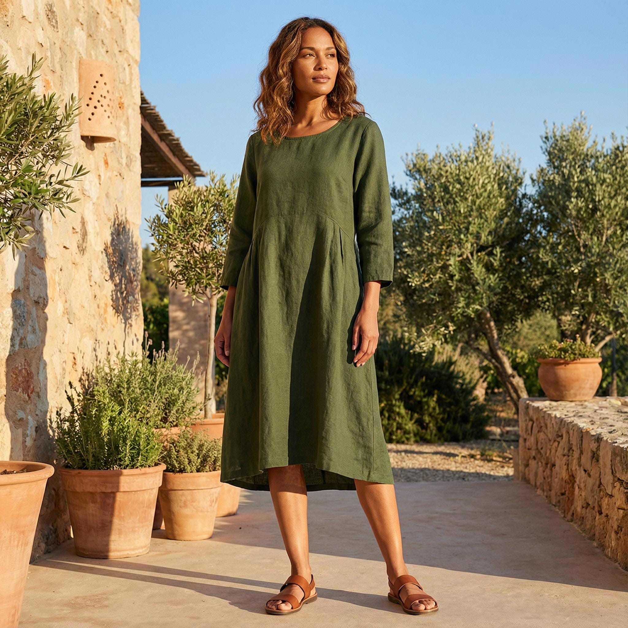 Instant Download Linen Dress Sewing Pattern PDF | Midi Dress With ...