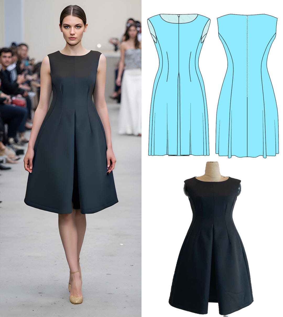 A-line Flare Dress PDF Sewing Pattern: Sleeveless Boat Neck, US Size 0 ...