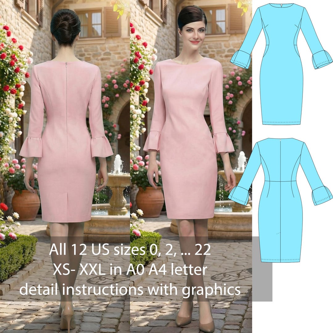 Instant Download Dress Sewing Pattern PDF | Fitted Midi Dress Pattern ...