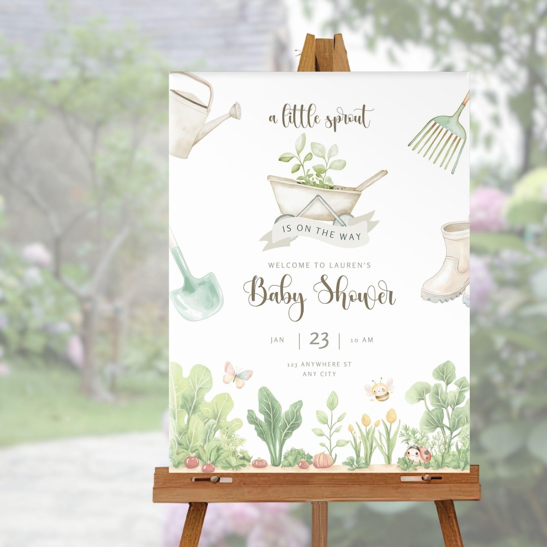 A Little Sprout Baby Shower Welcome Sign, Watercolor Gardening Sprinkle, Farmers Locally Grown ...