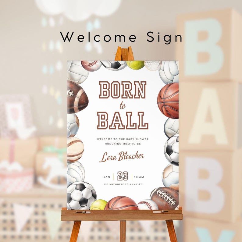 Born to Ball Baby Shower Welcome Sign, All Star Baby, Sports Theme Baby ...