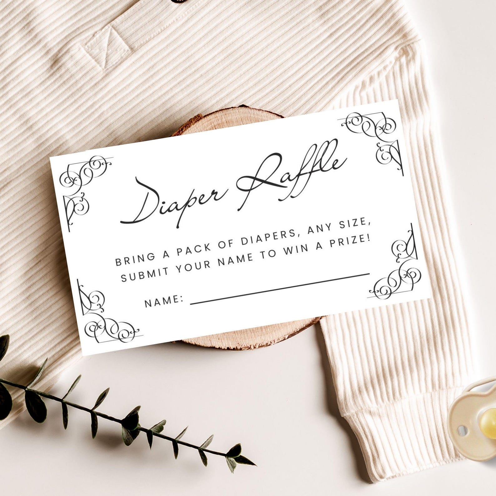 Minimalist Baby Shower Diaper Raffle, Filigree Borders, Gender Neutral ...