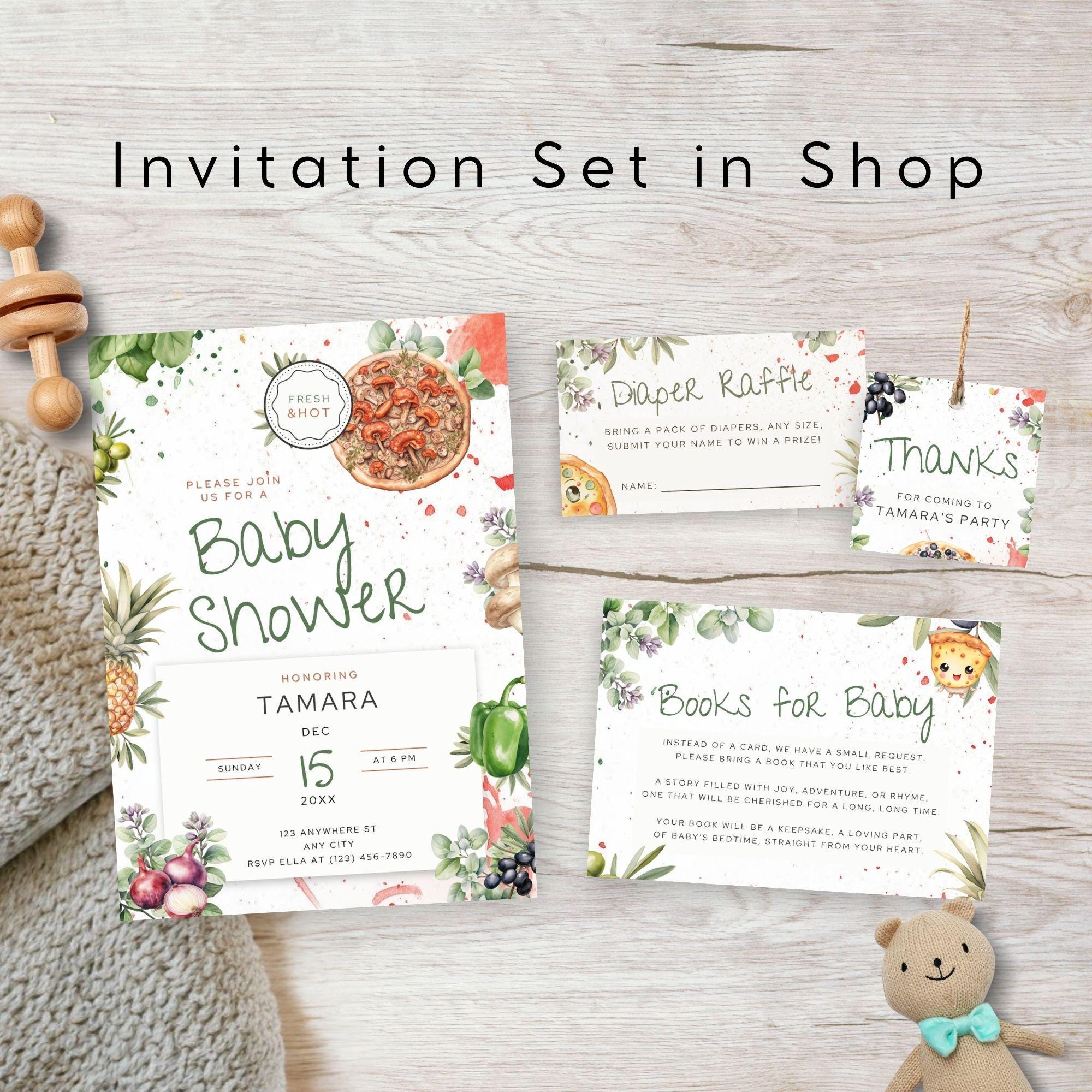 Pizza Themed Baby Shower Party Bundle, Banner, Toppers, Labels and ...