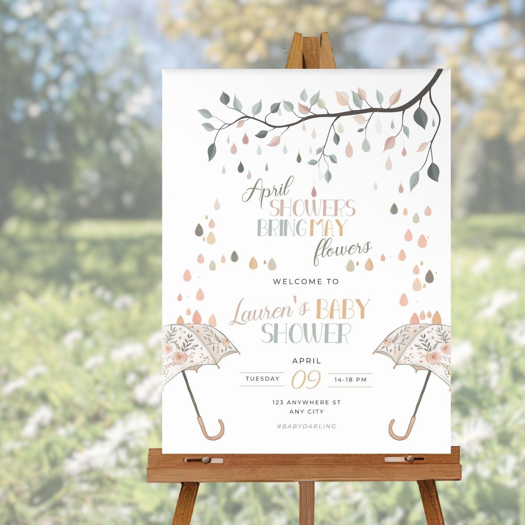 April Showers Bring May Flowers Baby Shower Welcome Sign, Spring ...