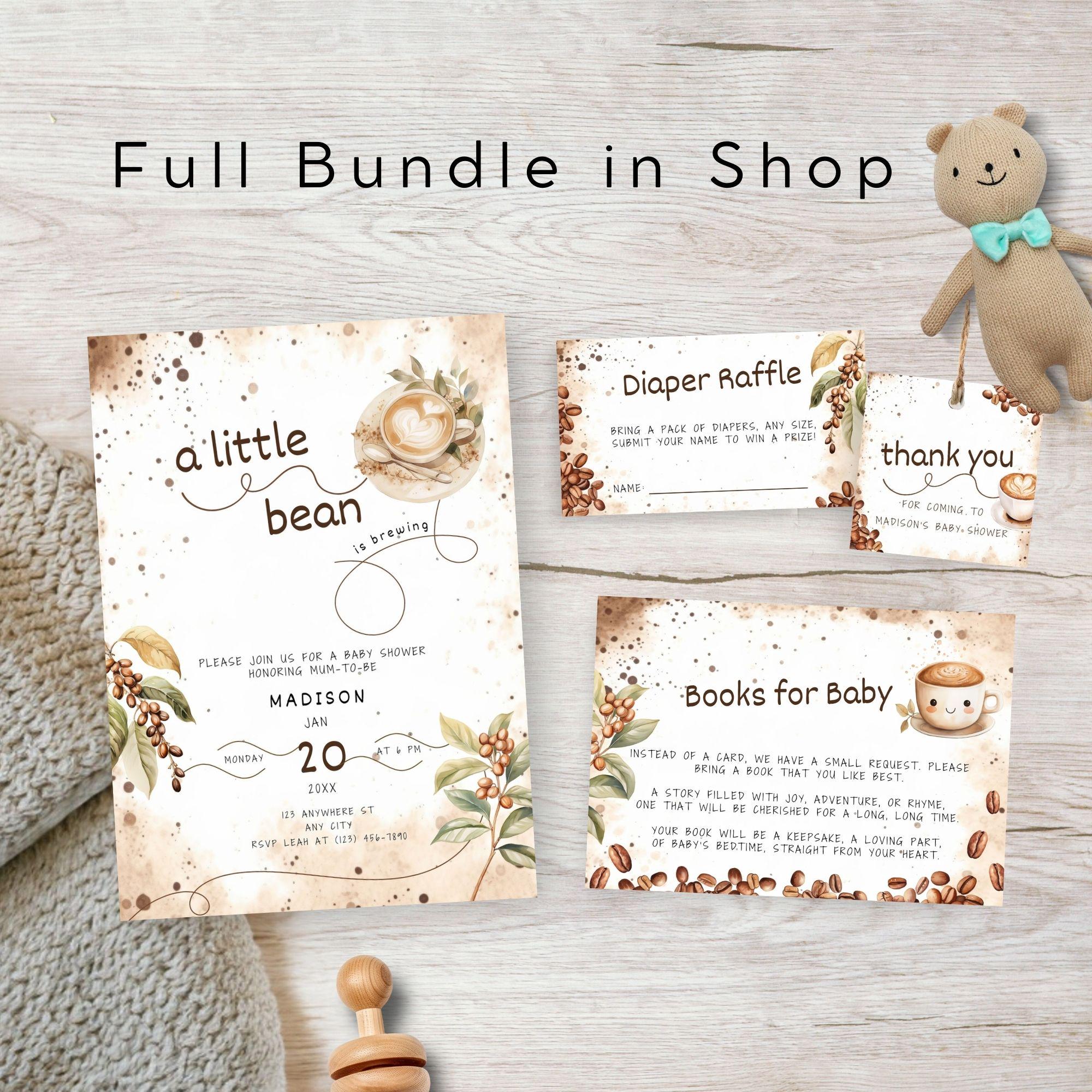 Coffee Bean Baby Shower Invite 5x7 Inch, A Little Bean, Boho Cappuccino ...