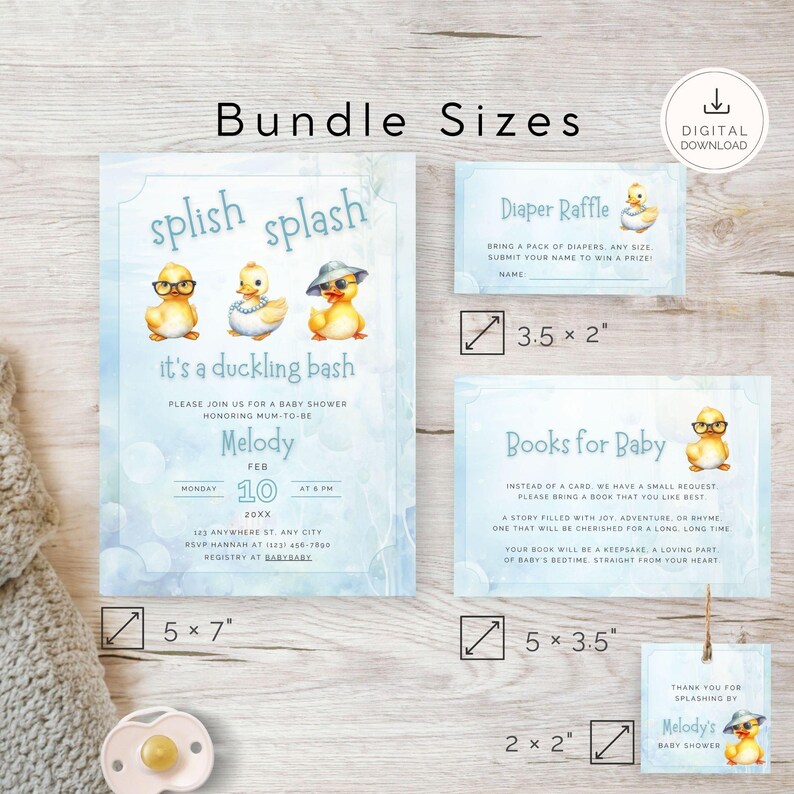 Rubber Ducky Baby Shower Invitation Bundle, Cute Yellow Duck Gender ...