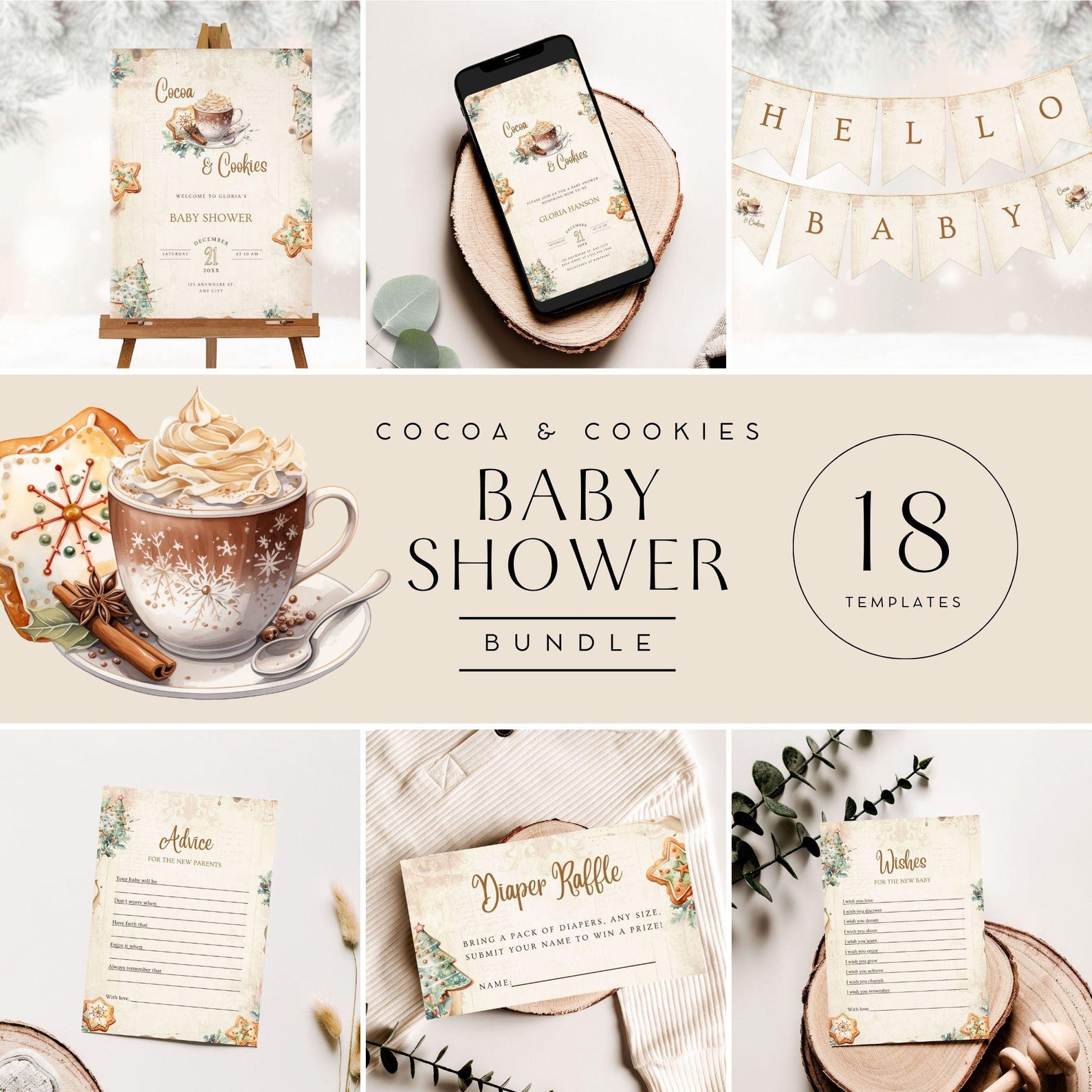 Cookies and Cocoa Baby Shower Mega Bundle, Hot Chocolate Christmas ...