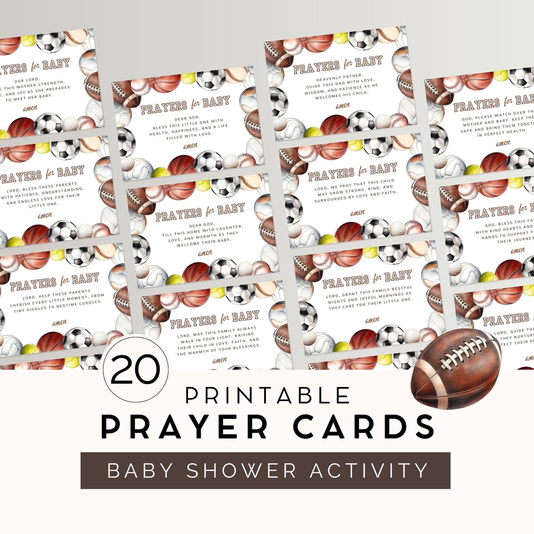 20 Baby Shower Prayer Cards, Born to Ball, Boy Sports Theme, Christian ...