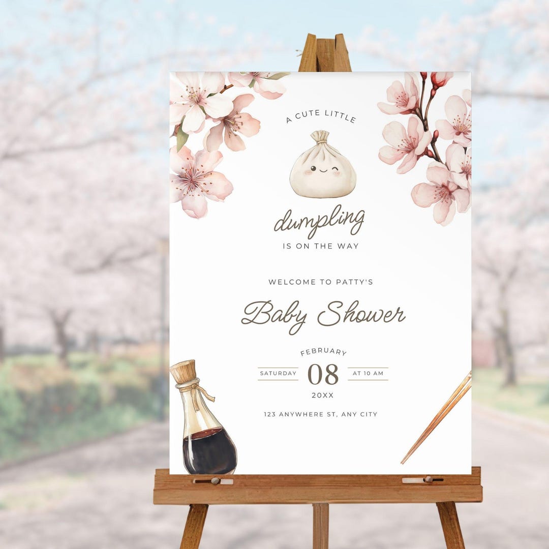Little Dumpling Shower Welcome Sign, Modern Dim Sum Theme, Watercolor ...