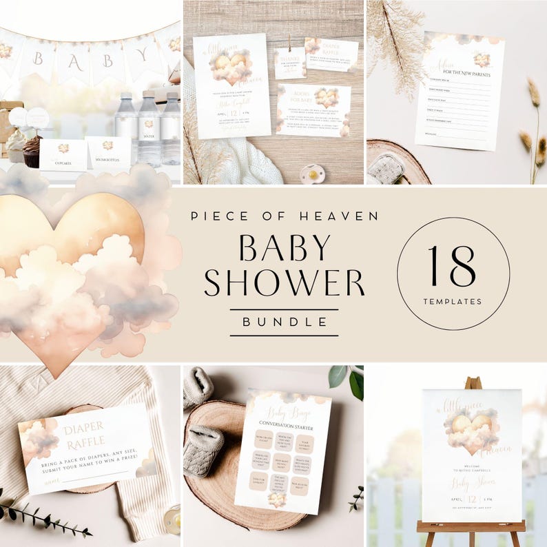 Little Piece of Heaven Baby Shower Mega Bundle, Heart Cloud Baby Shower ...