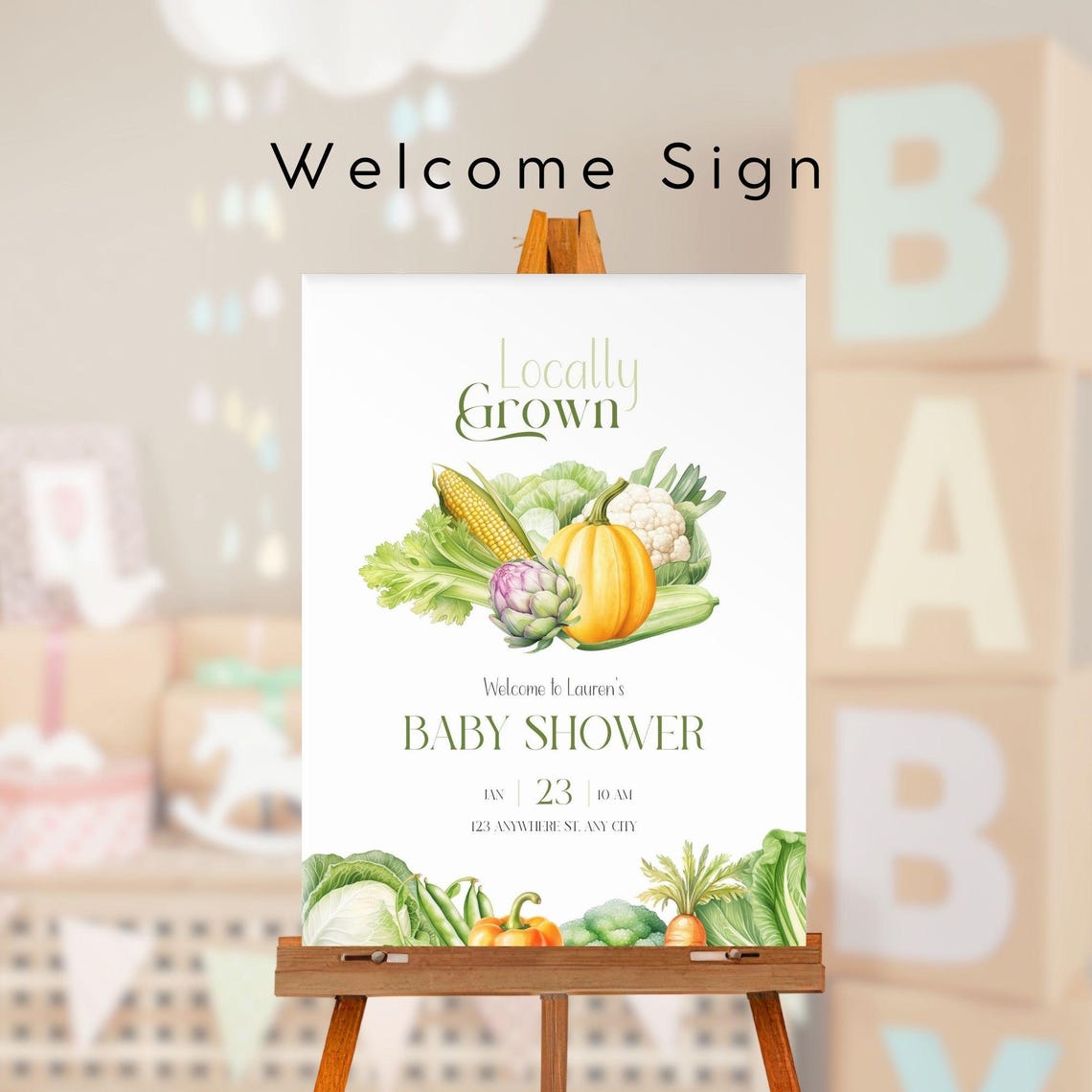 Locally Grown Baby Shower Welcome Sign, Gender Neutral, Farmers Market ...