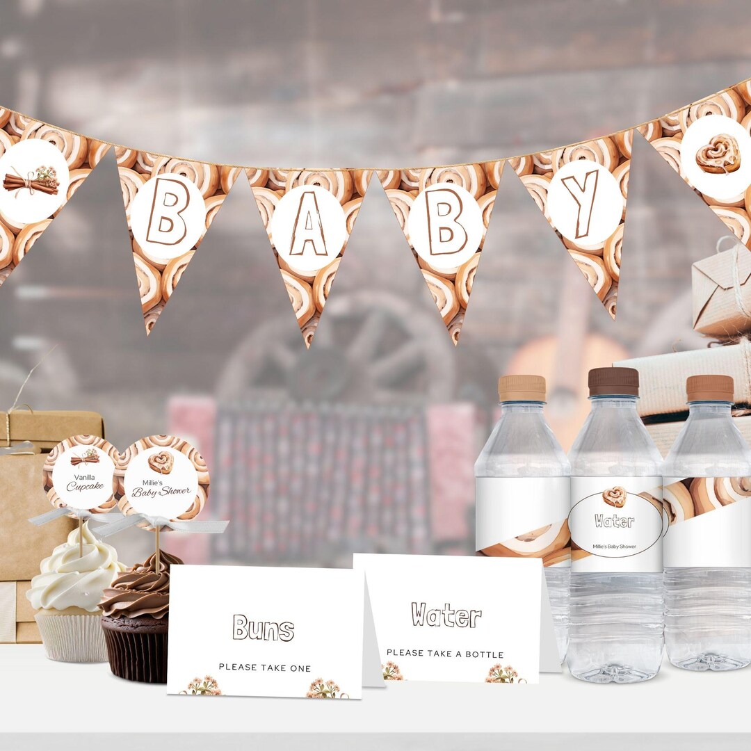 Bun in the Oven Baby Shower Decoration Set, Cinnamon Roll With Frosting ...