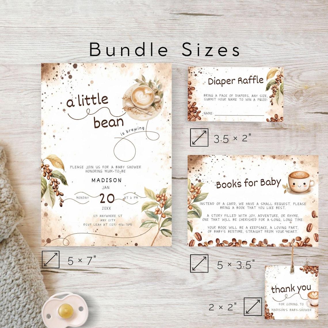 Coffee Bean Baby Shower Invitation Bundle, A Little Bean, Boho ...