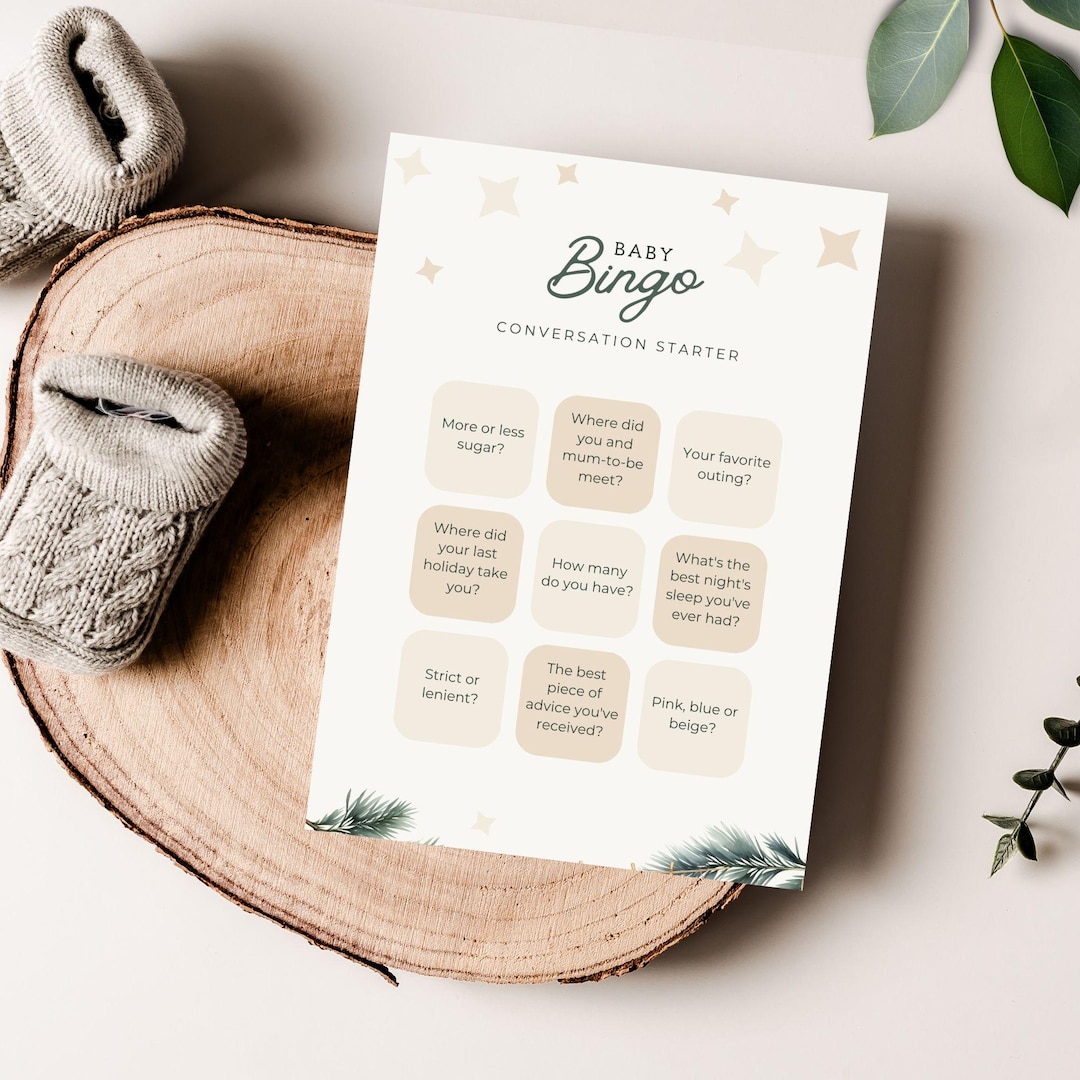 Christmas Baby Shower Bingo Game Card, Rustic Clothespin, A Merry ...