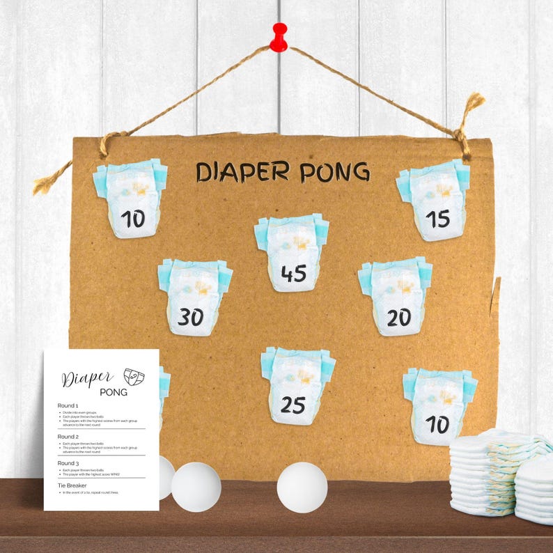 Baby Shower Diaper Pong Game, Fun Baby Shower Activity, Minimal Modern ...