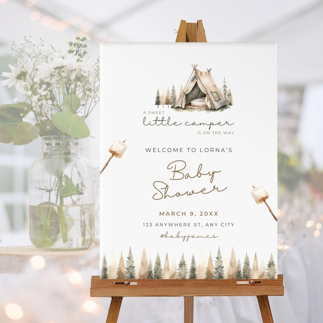 Little Camper Baby Shower Welcome Sign, Rustic Camping Theme ...