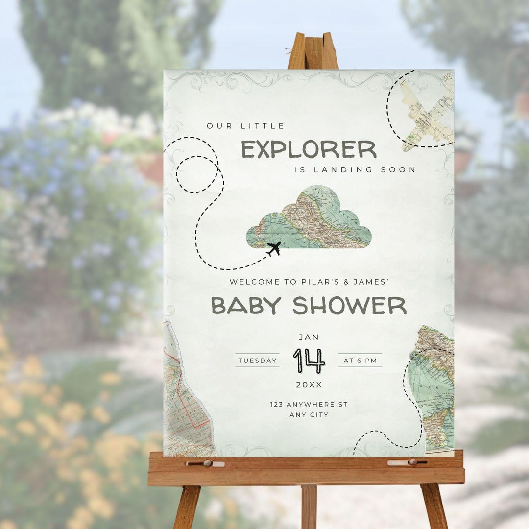 Landing Soon Baby Shower Welcome Sign, Vintage Airplane Design, Travel ...