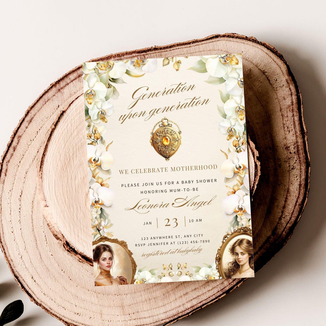 Vintage Baby Shower Invitation, Generational Theme, Motherhood Golden ...