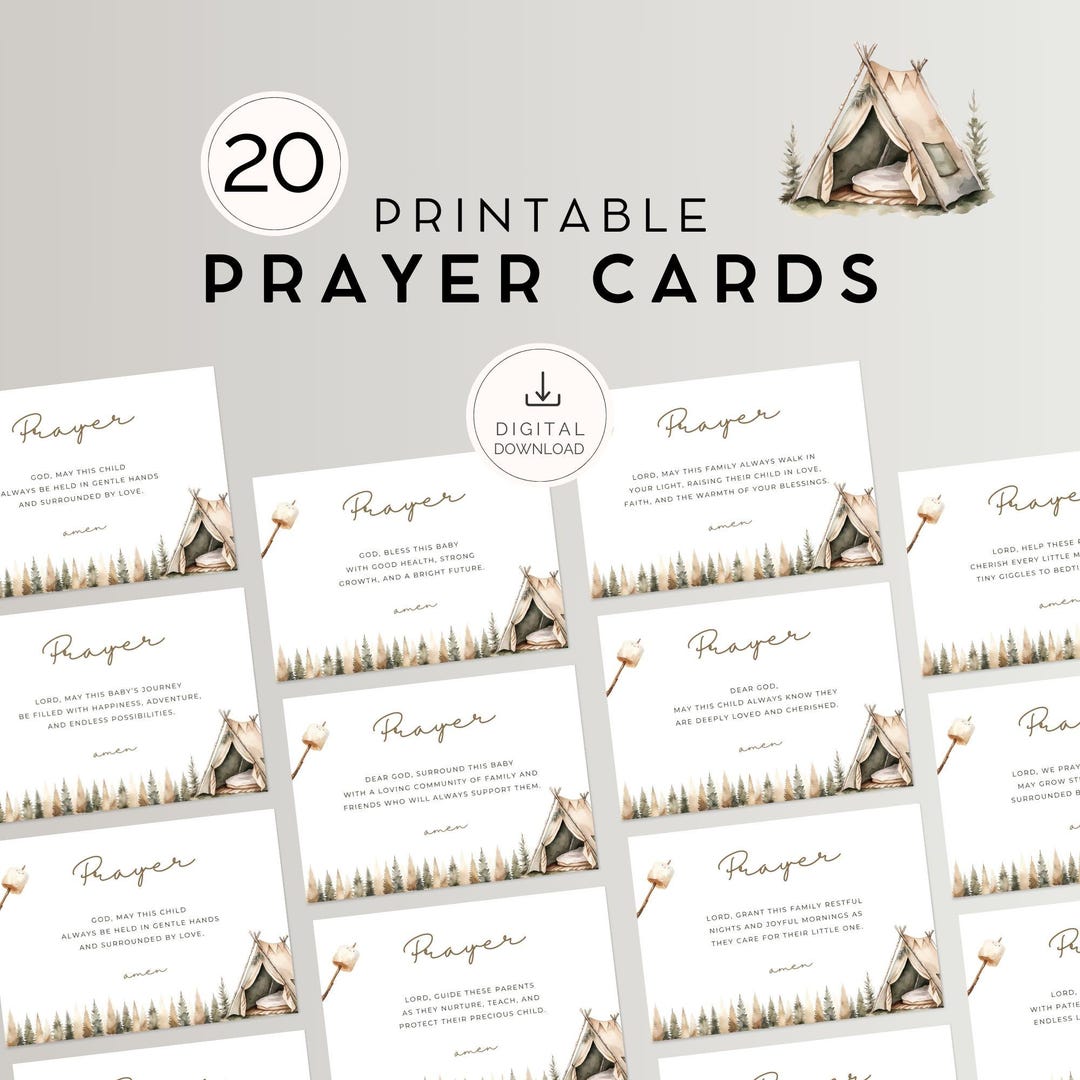 20 Baby Shower Prayer Cards, Happy Little Camper Theme, Adventure ...