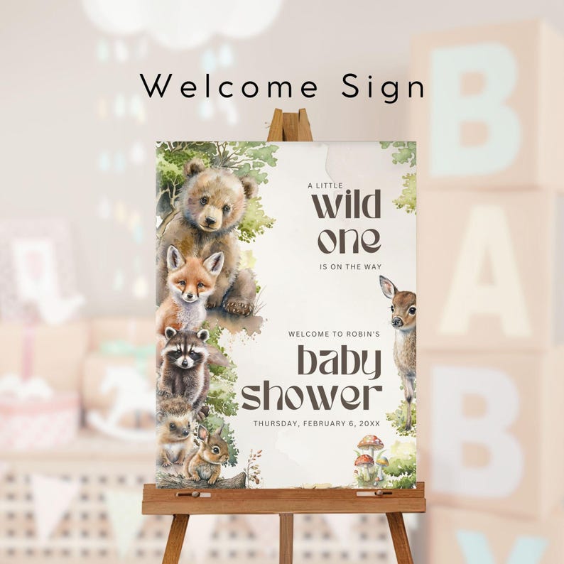 Woodland Wild One Baby Shower Welcome Sign 18x24 Inch, Enchanted Forest ...