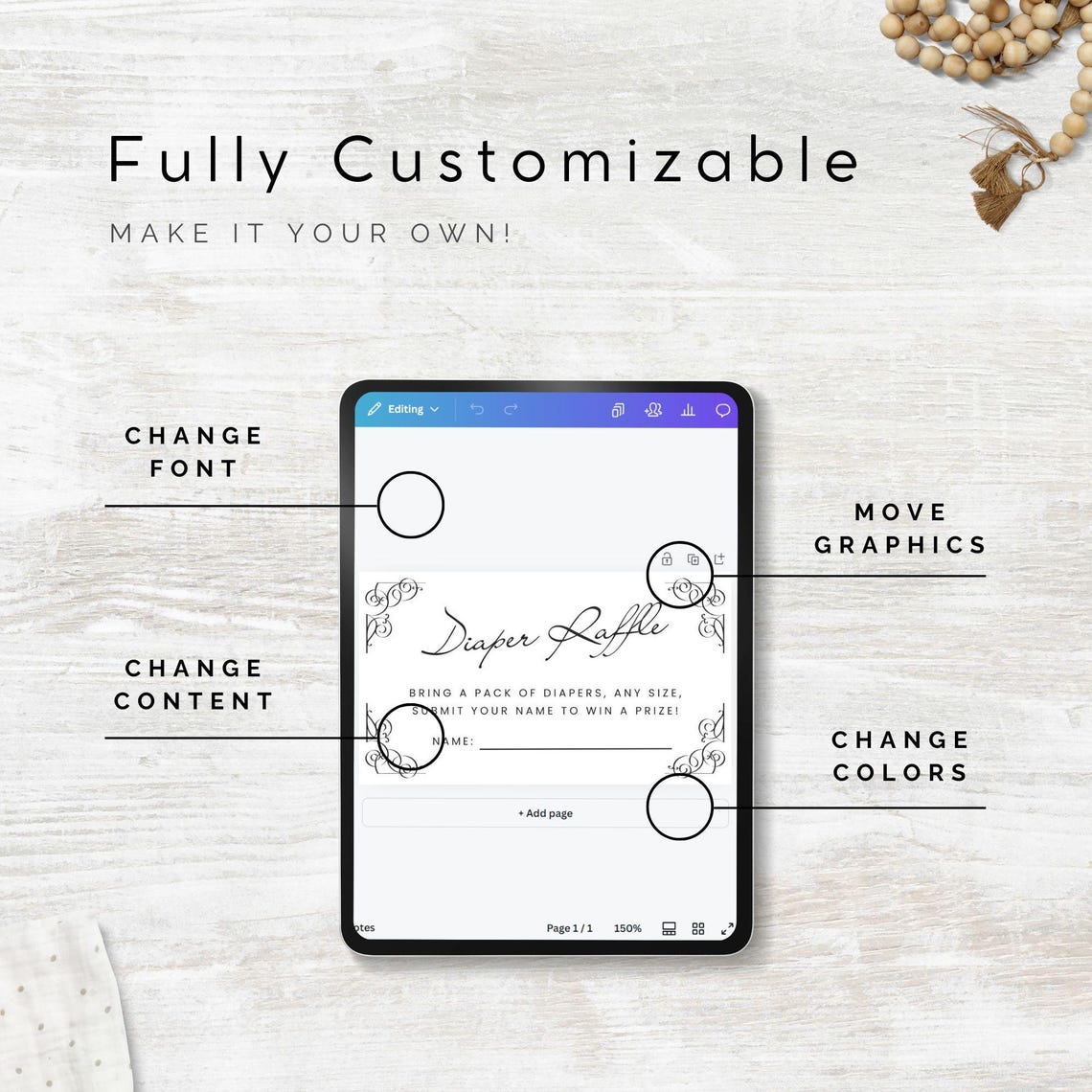 Minimalist Baby Shower Diaper Raffle, Filigree Borders, Gender Neutral ...