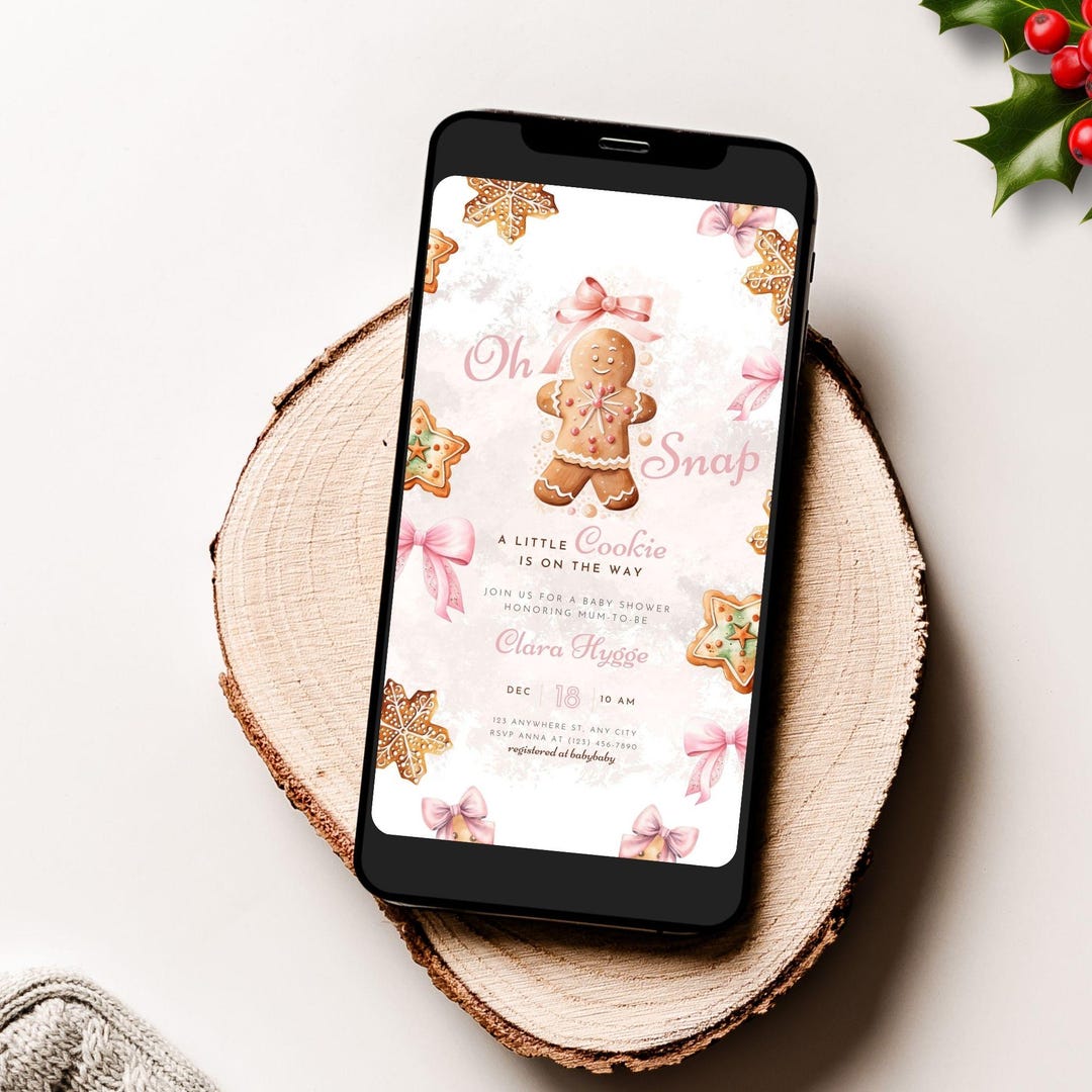 Oh Snap Gingerbread Baby Shower Digital Invite, Christmas Theme, Winter ...
