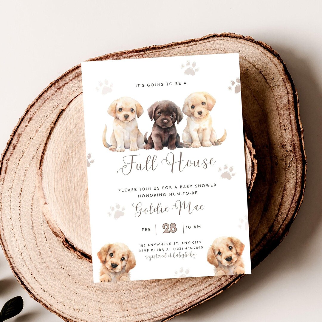 Golden Retriever Labrador Baby Shower Invitation, Full House of Puppies ...