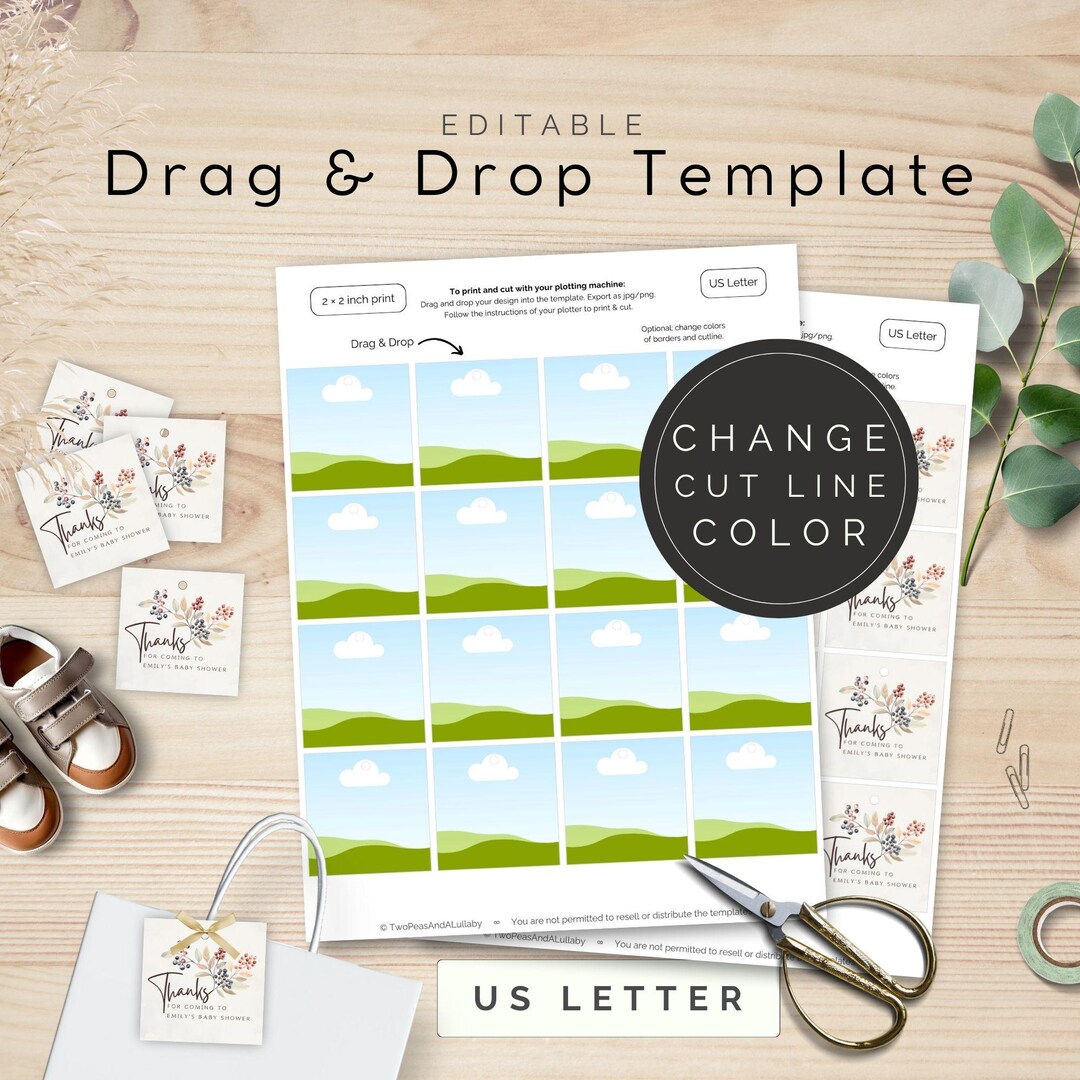 US Letter 2x2 Inch Tags Print Template, Size Thank You Card for Baby ...
