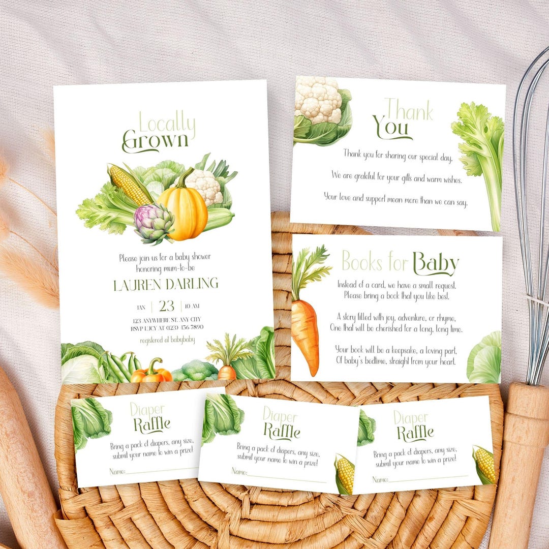 Locally Grown Baby Shower Invitation Bundle, Gender Neutral, Farmers ...