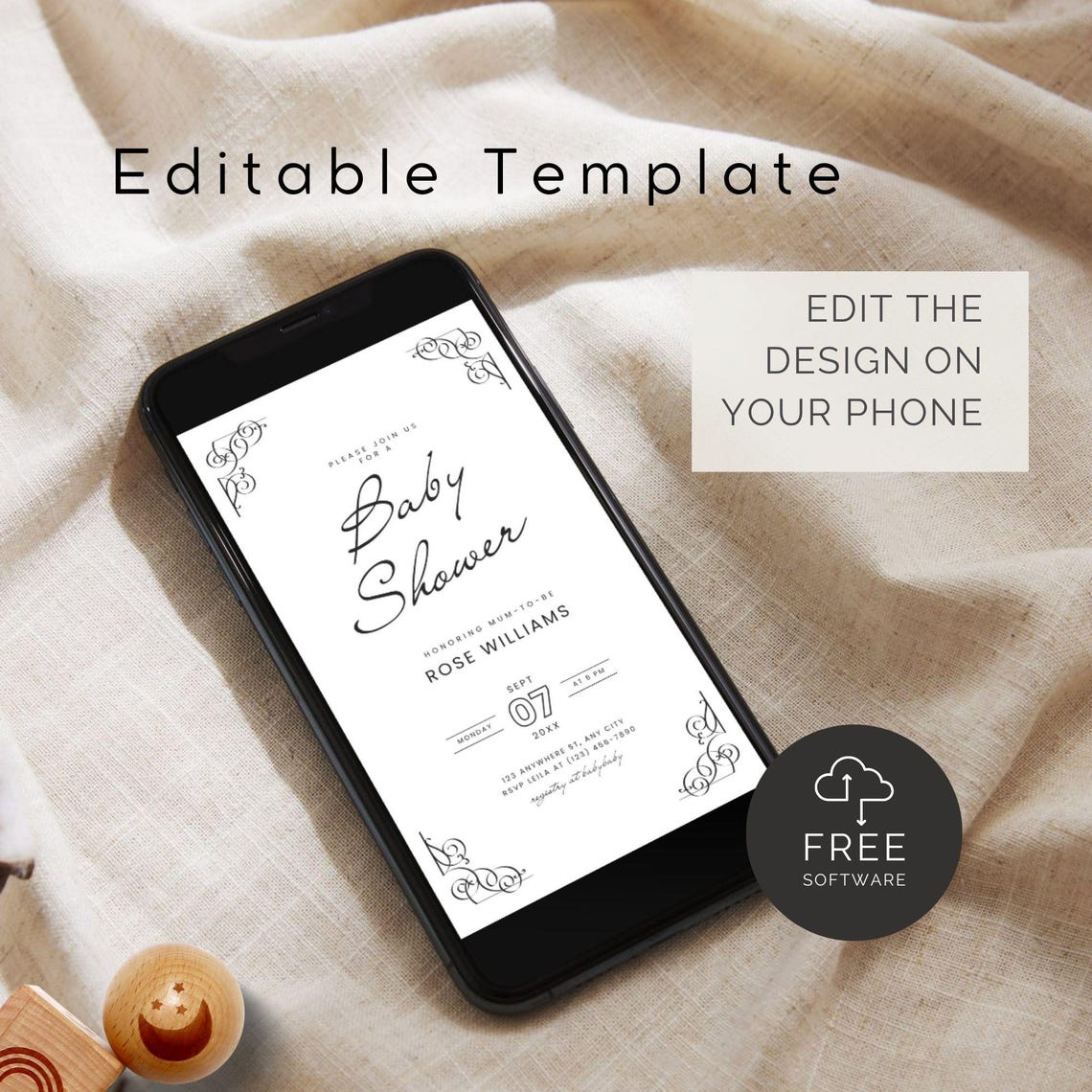 Minimalist Baby Shower Digital Evite, Filigree Borders, Gender Neutral ...