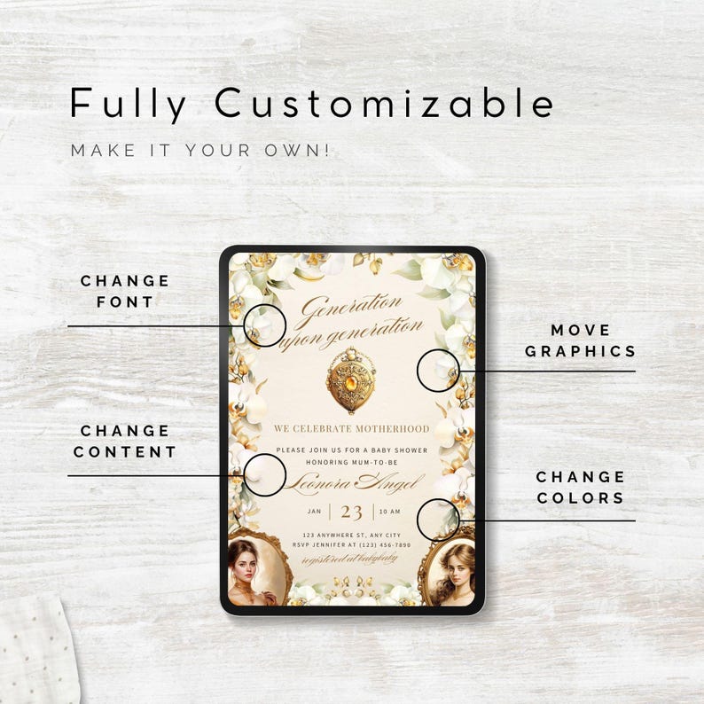 Vintage Baby Shower Invitation, Generational Theme, Motherhood Golden ...