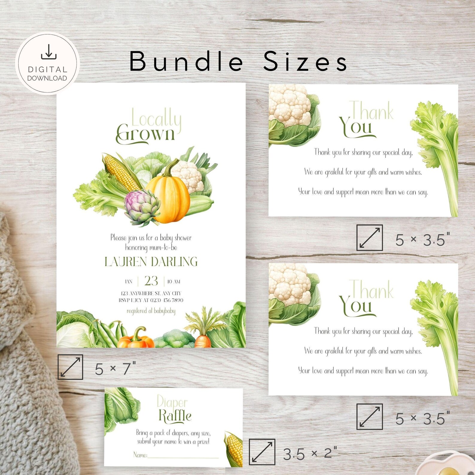 Locally Grown Baby Shower Invitation Bundle, Gender Neutral, Farmers ...