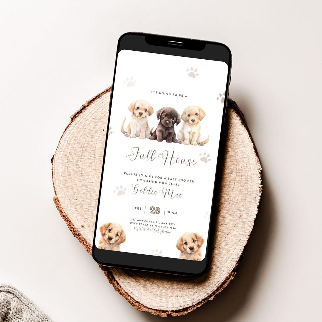 Golden Retriever Labrador Baby Shower Evite, Full House of Puppies ...