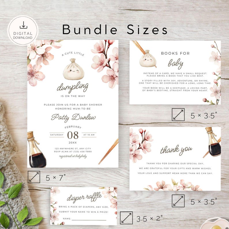 Little Dumpling Shower Invitation Bundle, Modern Dim Sum Theme ...