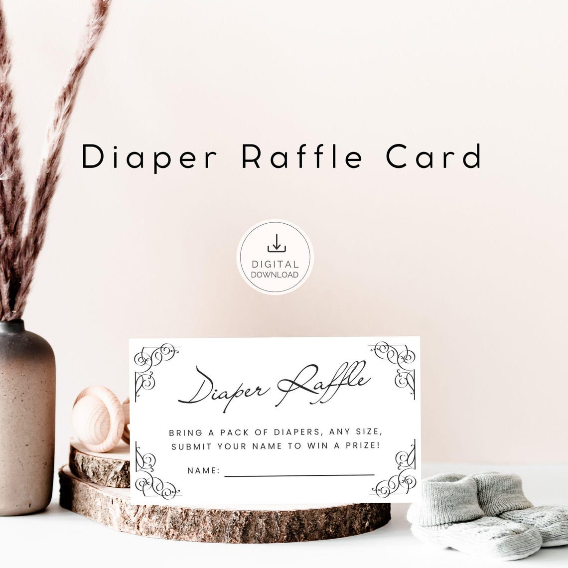 Minimalist Baby Shower Diaper Raffle, Filigree Borders, Gender Neutral ...