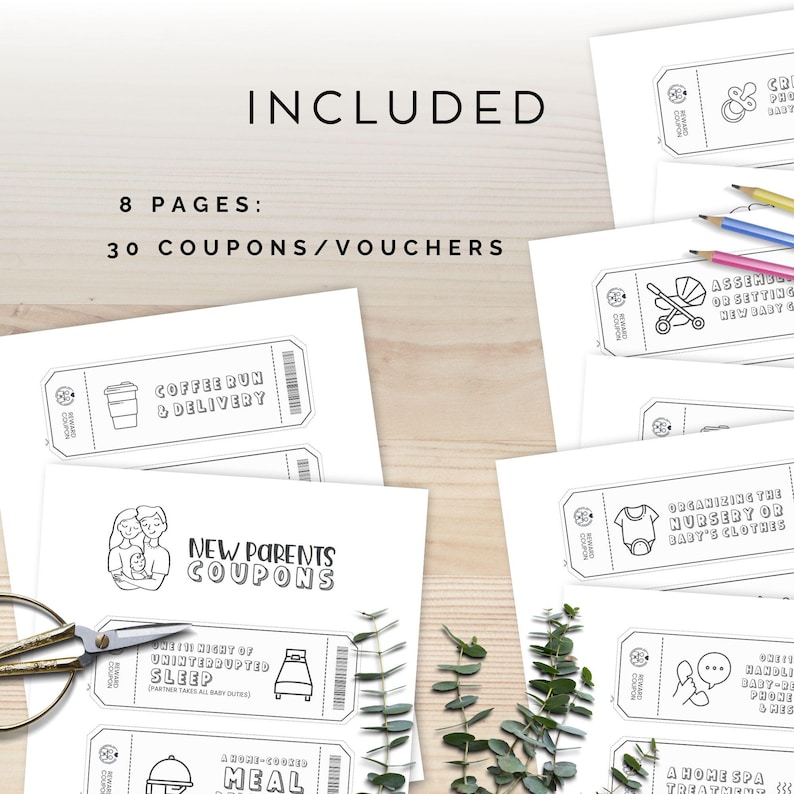 30 Coupons for New Parents, Baby Shower Gift Voucher, Present for Mum ...