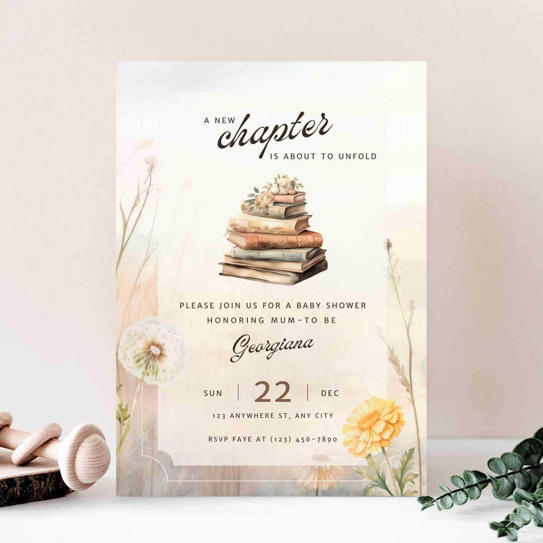 Baby Shower A New Chapter, Printable Invitation 5x7 Inch, Storybook ...