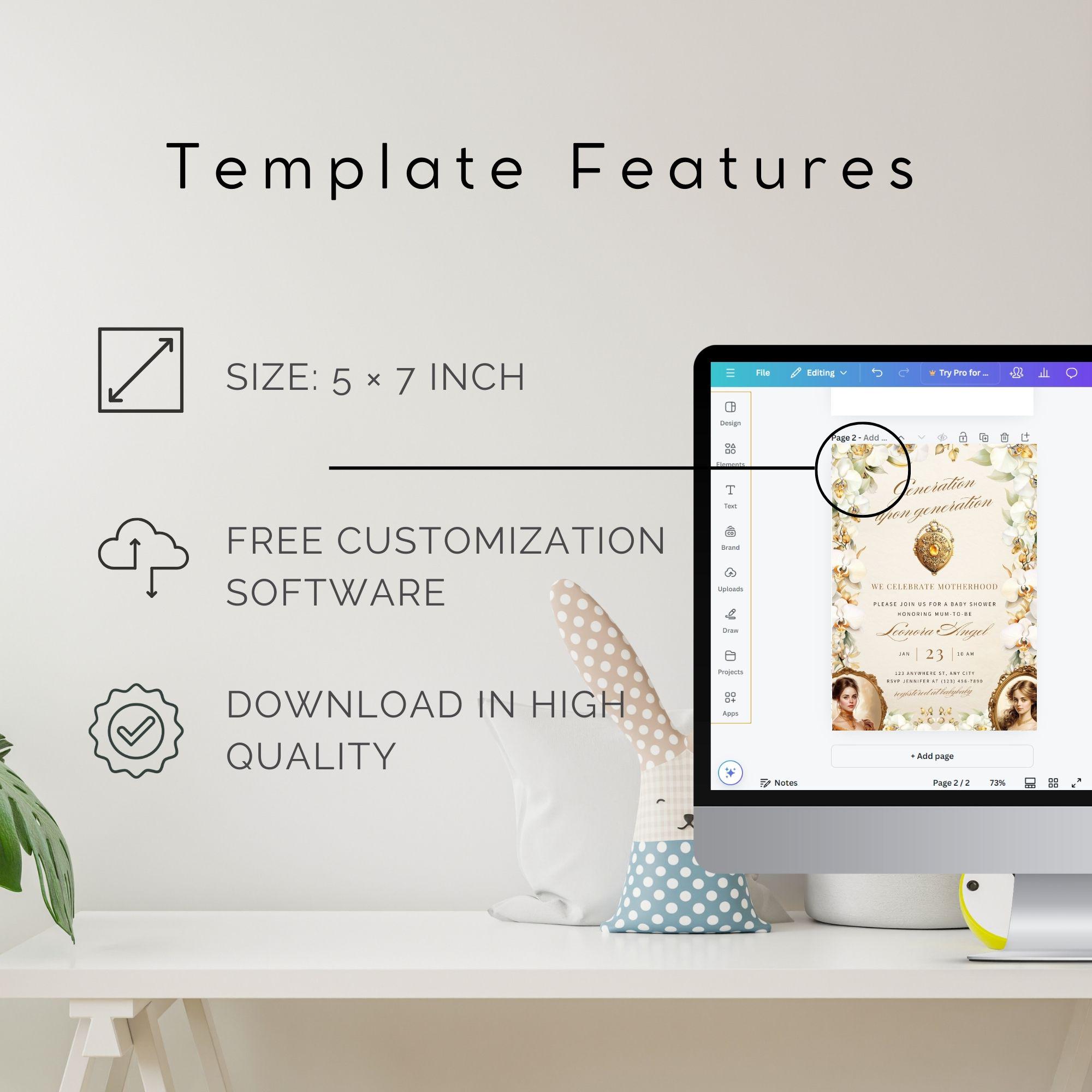 Vintage Baby Shower Invitation, Generational Theme, Motherhood Golden ...