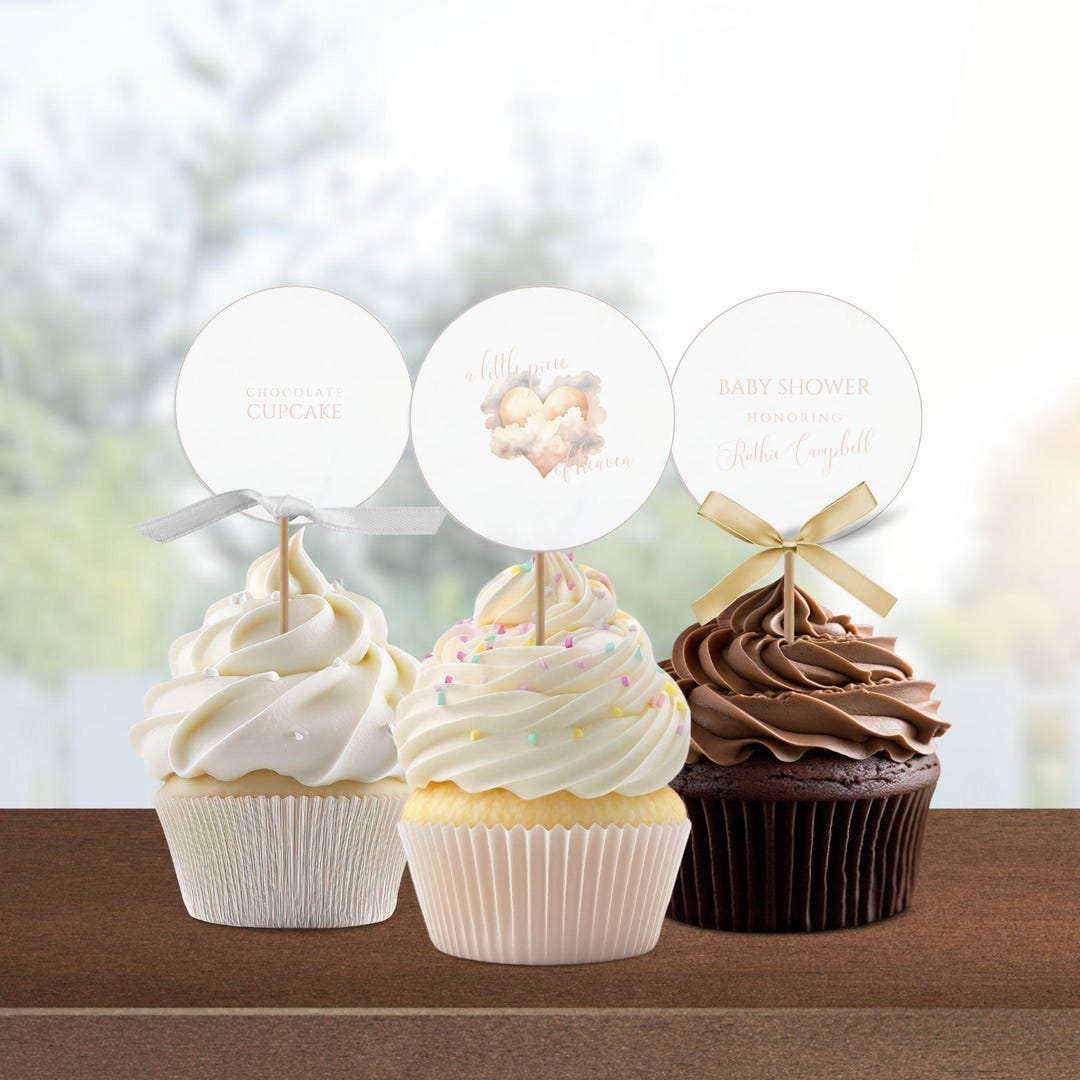 Little Piece of Heaven Baby Shower Cupcake Toppers, Heart Cloud Baby ...